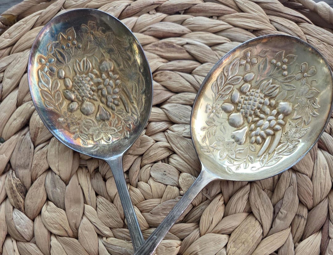 Vintage English Serving Spoons- Set of 2 Silver Plated Gold Washed ...