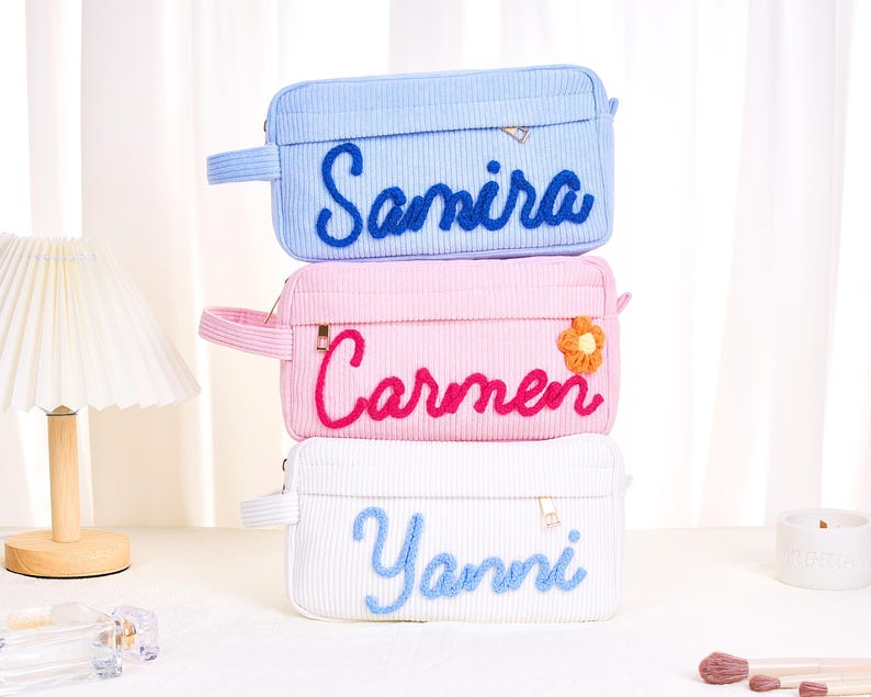 Personalized Corduroy Pencil Case With Name, Custom Girls Pencil Bag ...