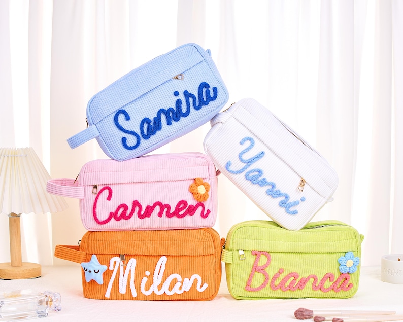 Personalized Corduroy Pencil Case With Name, Custom Girls Pencil Bag ...