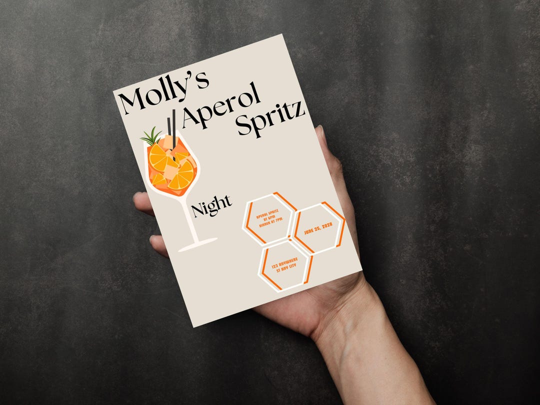 Aperol Spritz Birthday Invitation, Editable Orange Aperol Cocktail ...