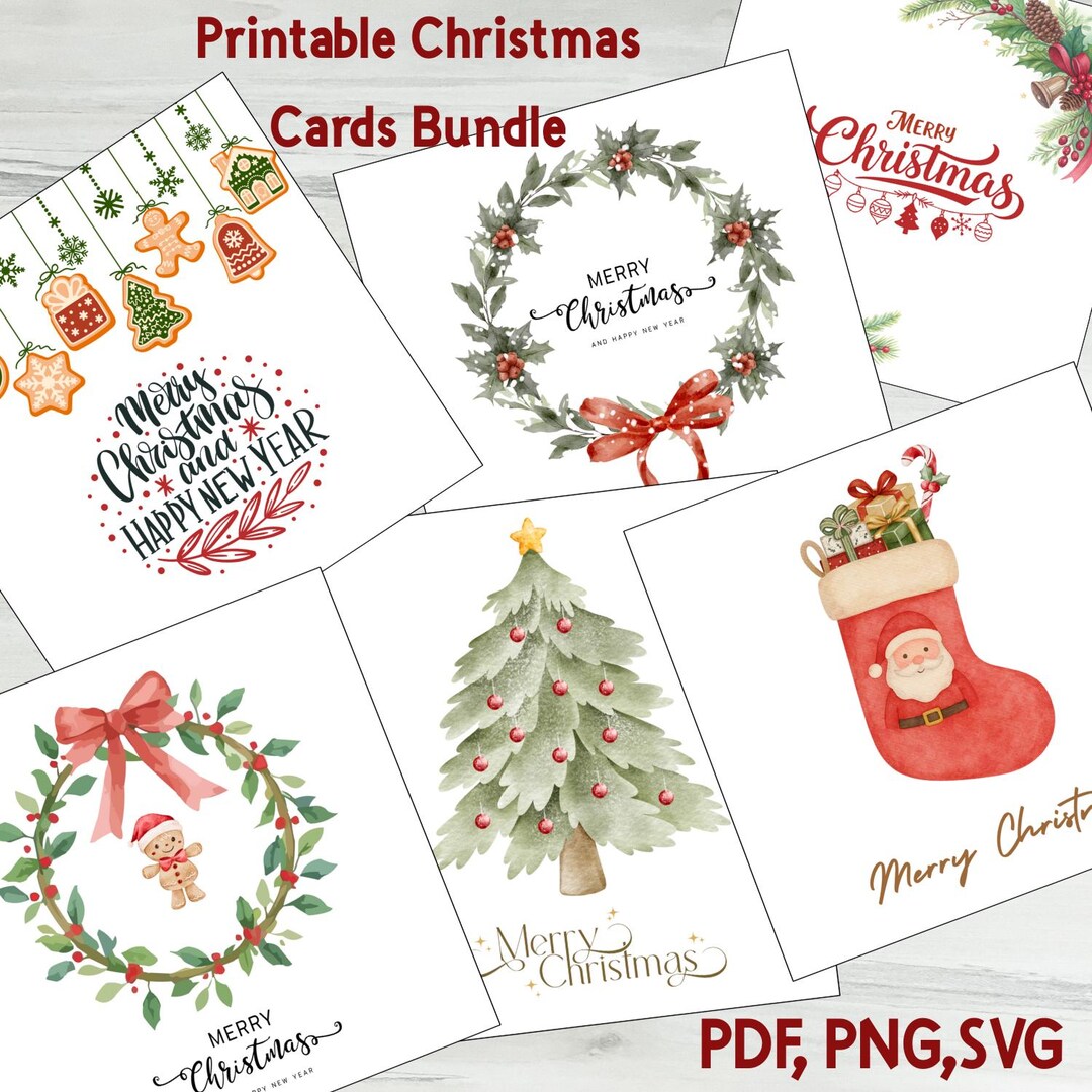 Christmas Cards Printable Bundle – Digital Download (PDF, PNG, SVG ...