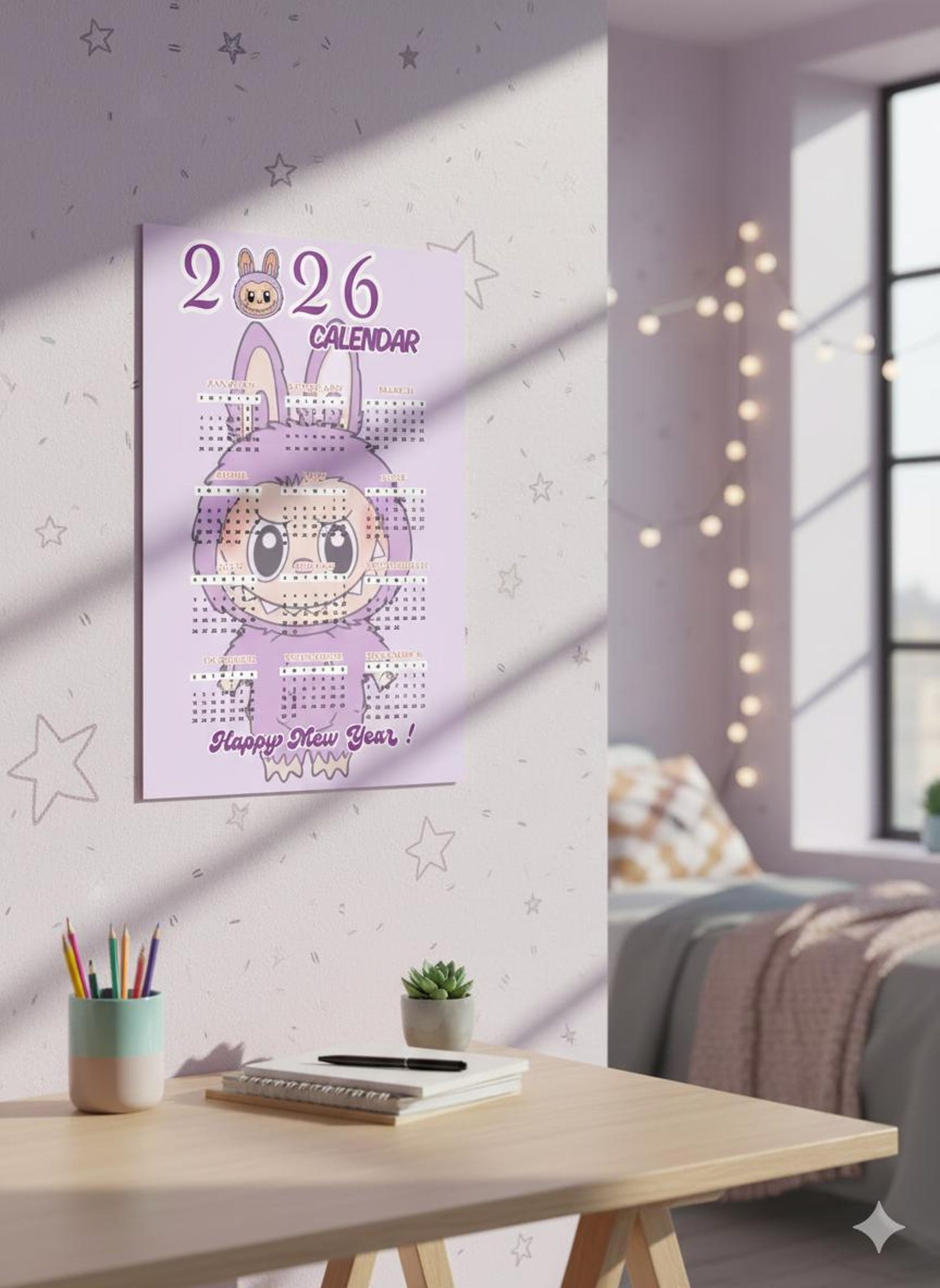 Digital Labubu 2026 Calendar Printable One Page Wall Decoration Instant ...