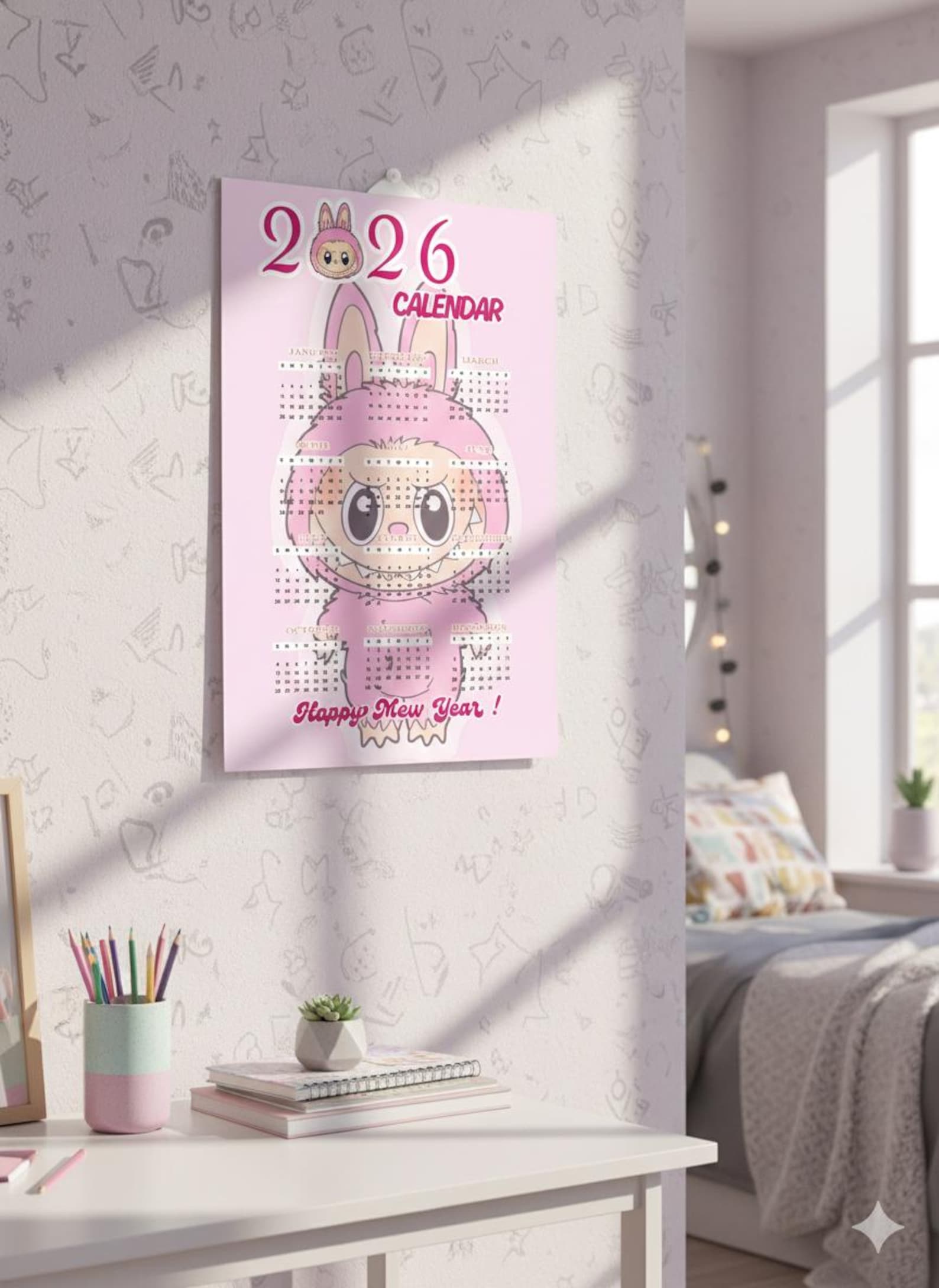 Digital Labubu 2026 Calendar Printable One Page Wall Decoration Instant ...