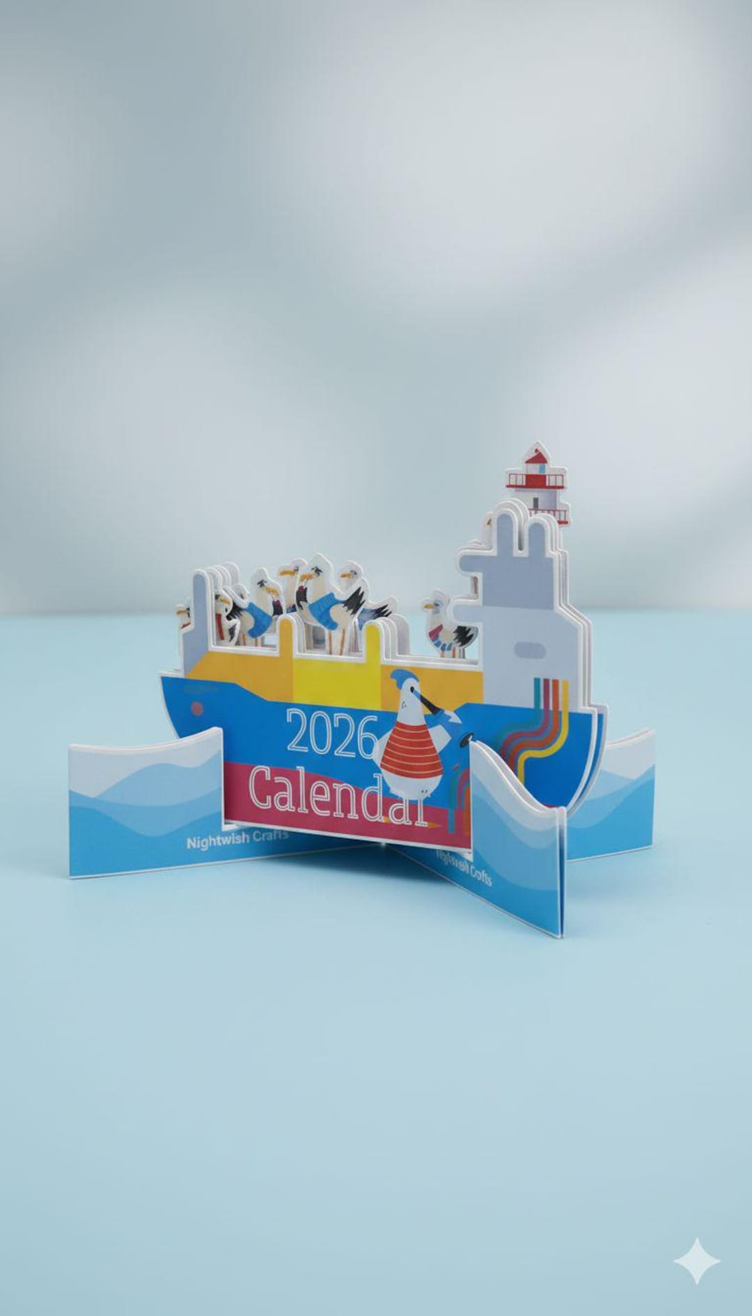 2026 Printable Ship Calendar | Ocean & Seagulls Theme | 3D Cut-out Desk ...