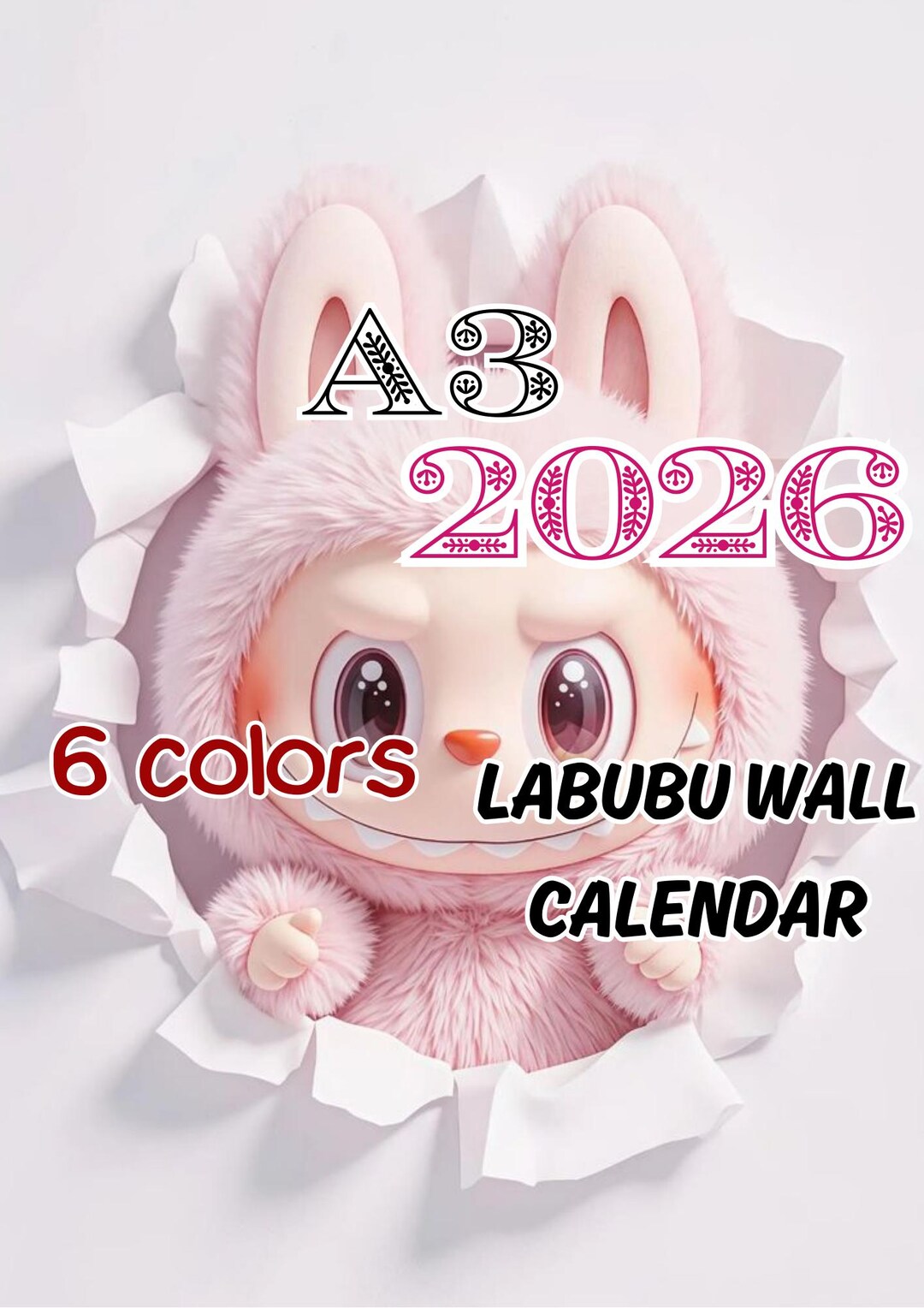 Digital Labubu 2026 Calendar Printable One Page Wall Decoration Instant ...