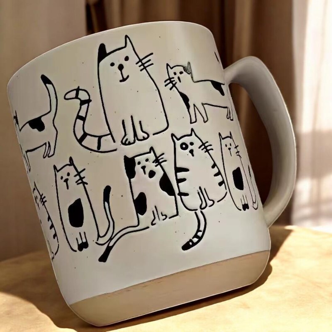 450ML Ceramic Cat Mug Hand-painted Coffee Cup Kawaii Kitten Milk Mug ...