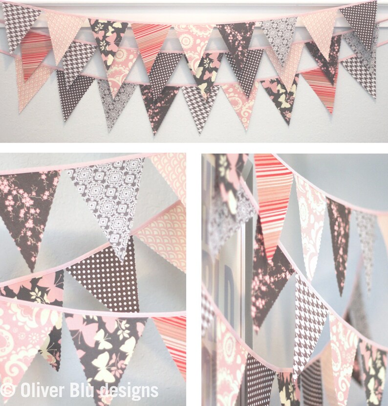 Mini Pennant Fabric Banner Bunting in Pale Pink and Gray - Etsy