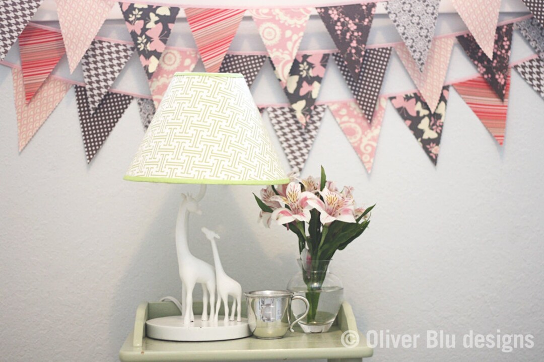 Mini Pennant Fabric Banner - Bunting in Pale Pink and Gray Prints ...