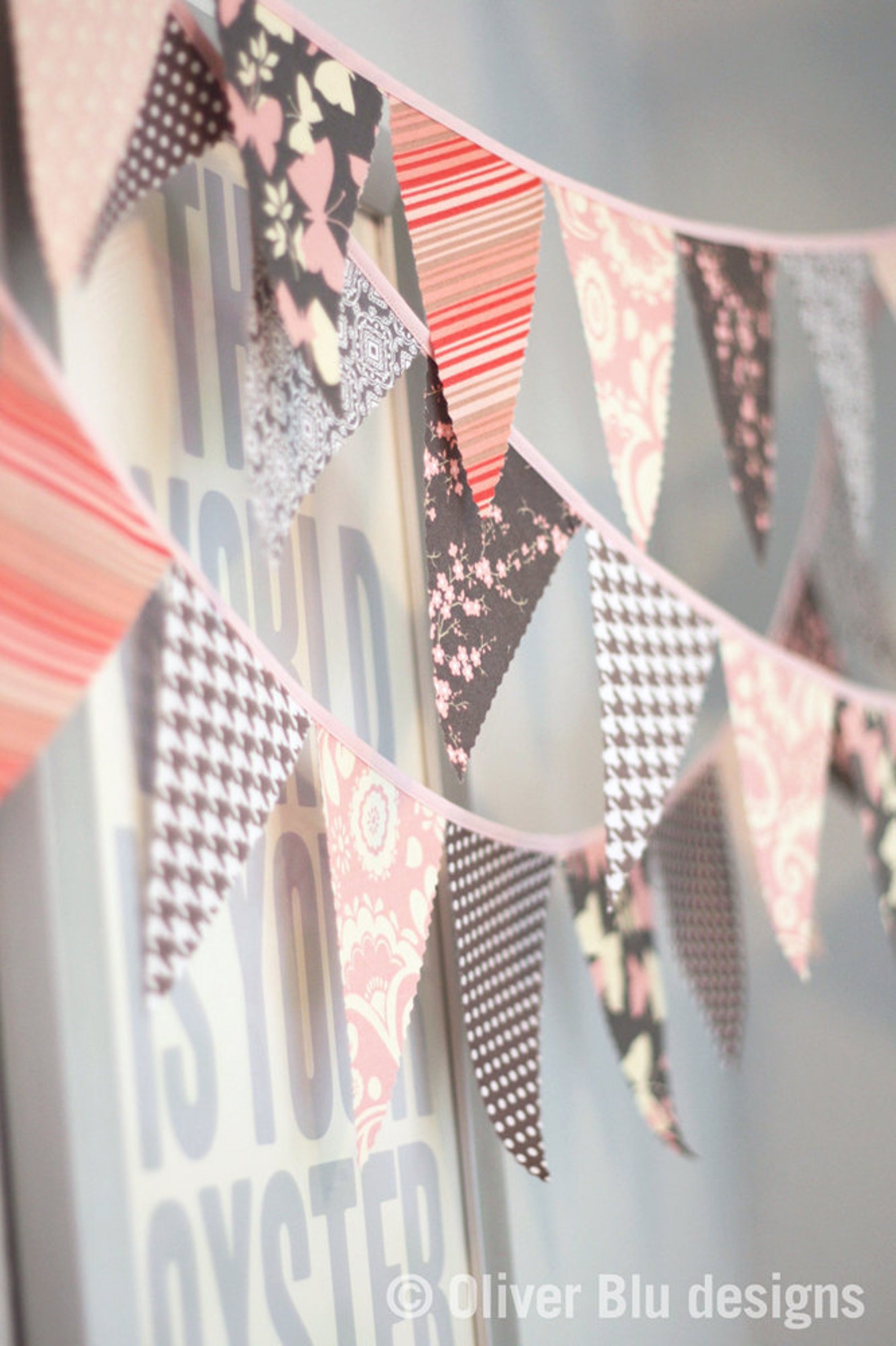 Mini Pennant Fabric Banner Bunting in Pale Pink and Gray - Etsy