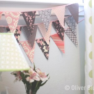 Mini Pennant Fabric Banner - Bunting in Pale Pink and Gray Prints ...
