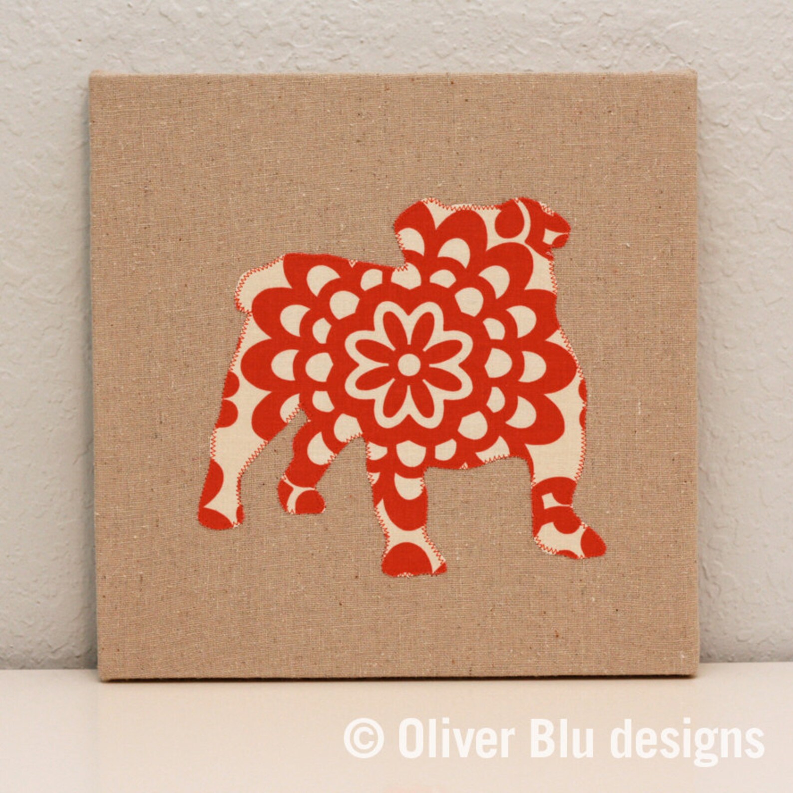 English Bulldog Appliqued Wall Panel - 10 X 10 Inches in Red and Cream ...