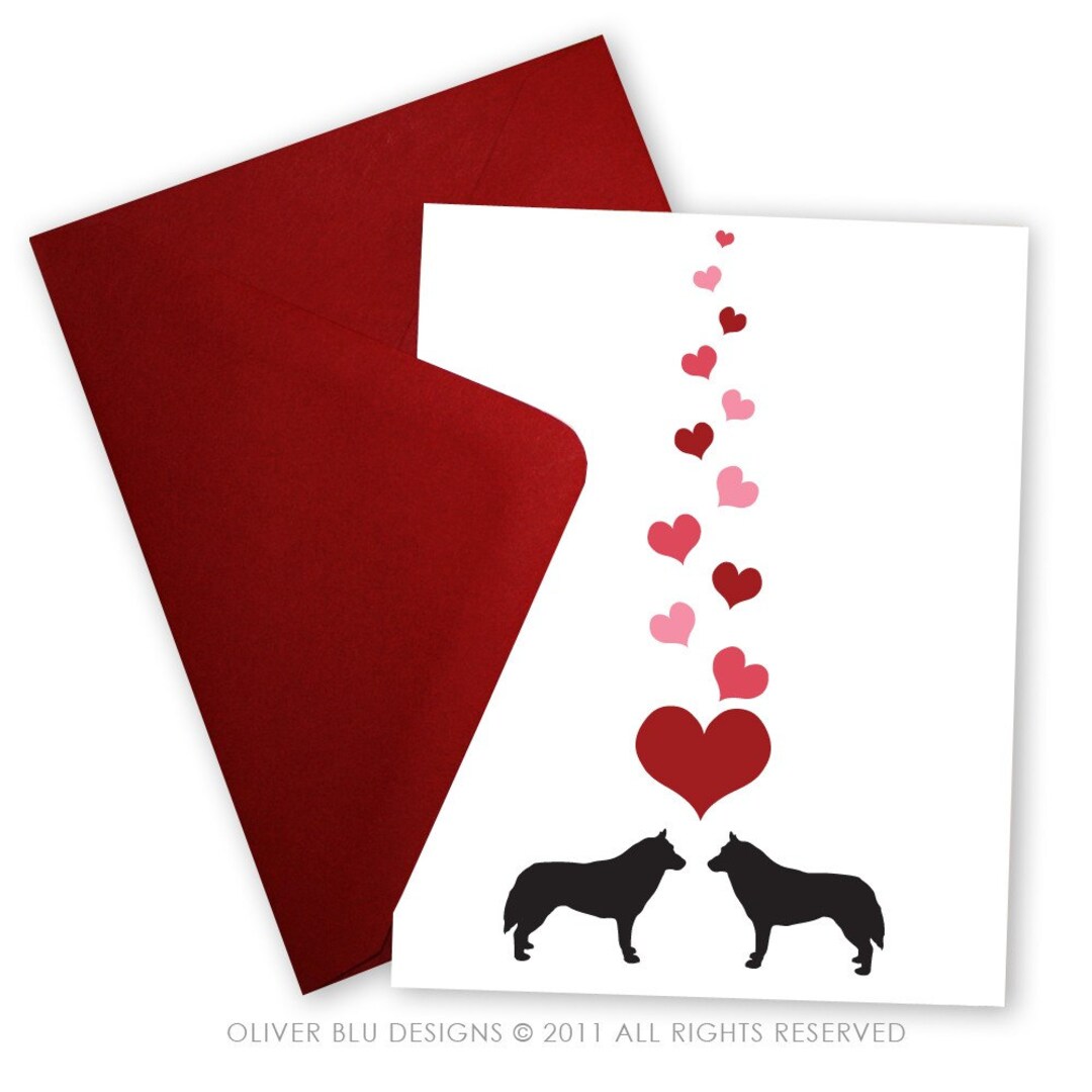 Huskies in Love - Valentine Card Personalized With Your Message - Etsy