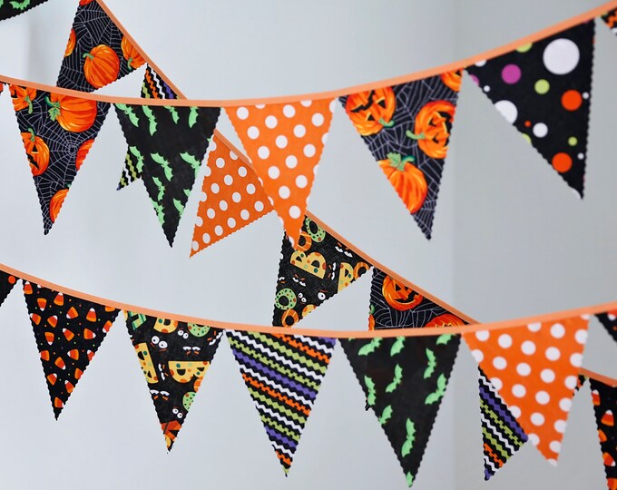 Halloween Mini Pennant Fabric Banner Bunting in Orange and | Etsy
