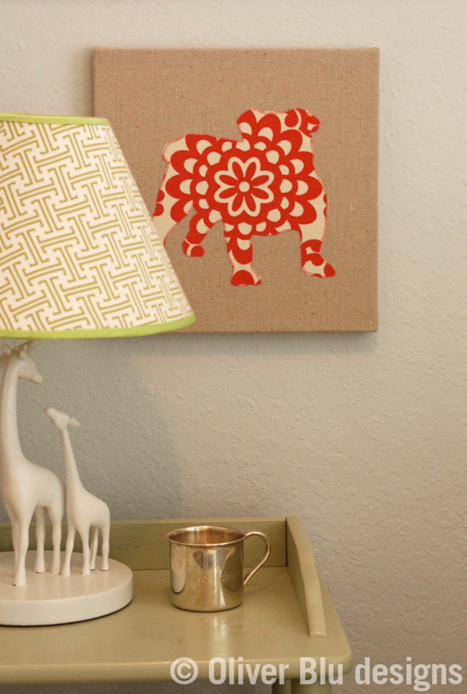 English Bulldog Appliqued Wall Panel - 10 X 10 Inches in Red and Cream ...