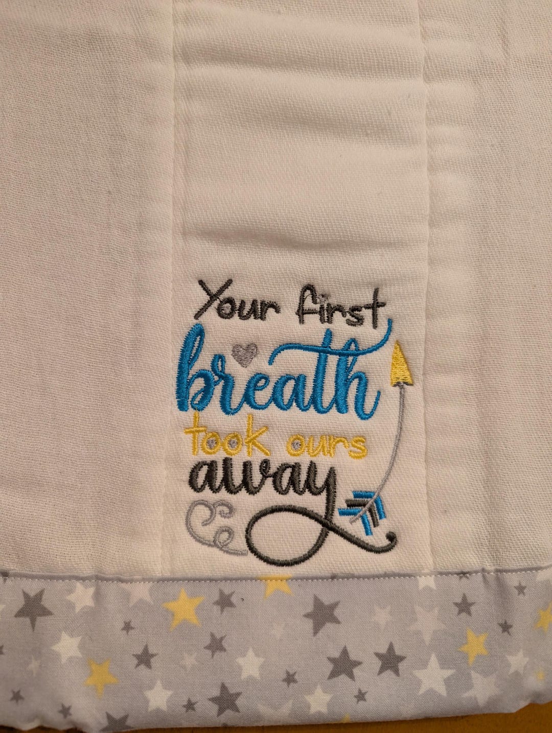 Your First Breath Embroidered Burp Cloth With Flannel Fabric Boarder ...