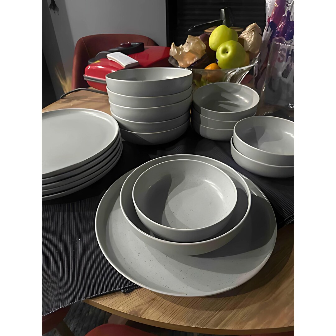 18-piece Grey Dinnerware Set for 6 | Modern Stoneware Plates & Bowls ...