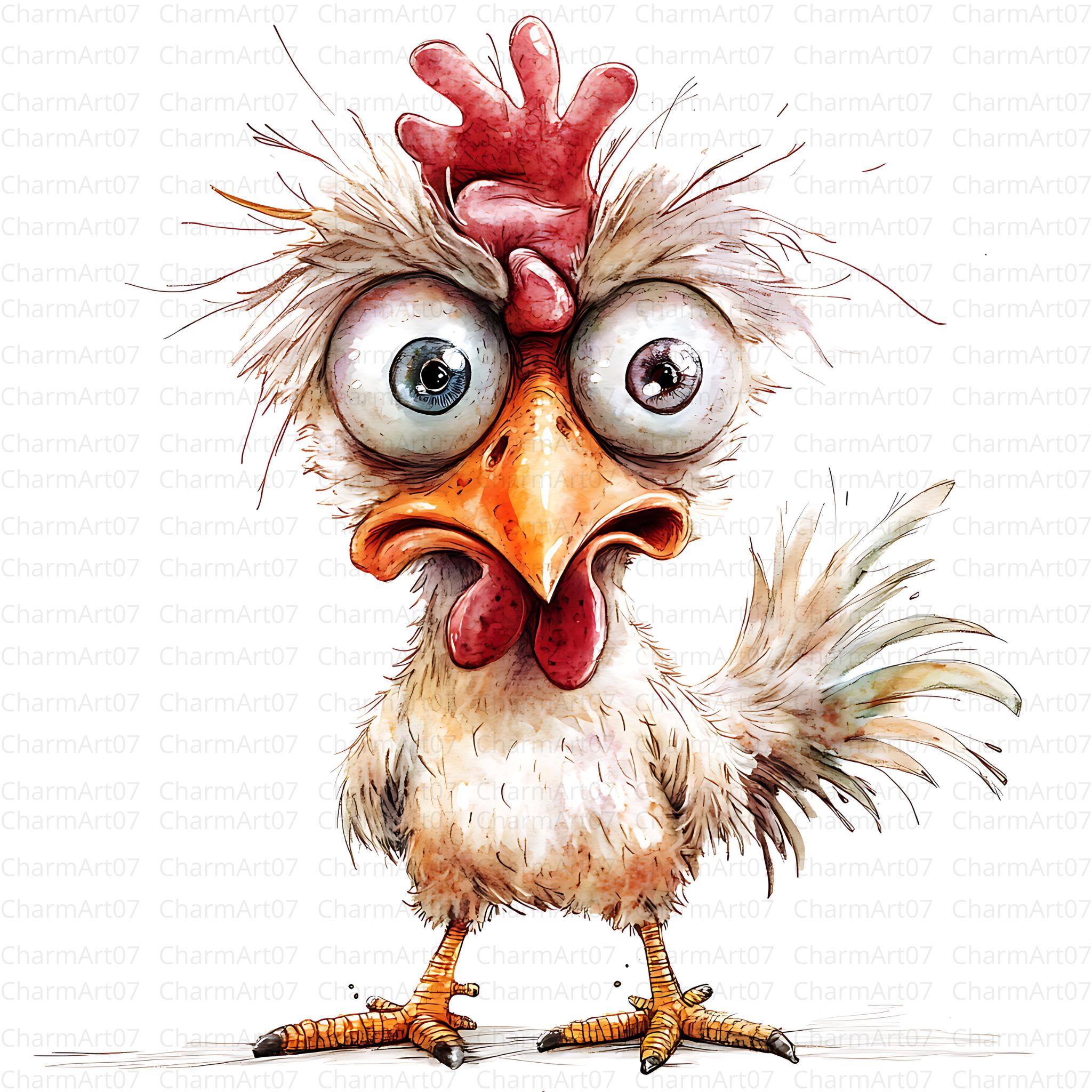 20 Whimsical Chickens Clipart, Funny Crazy Chicken, Quirky Cartoon ...