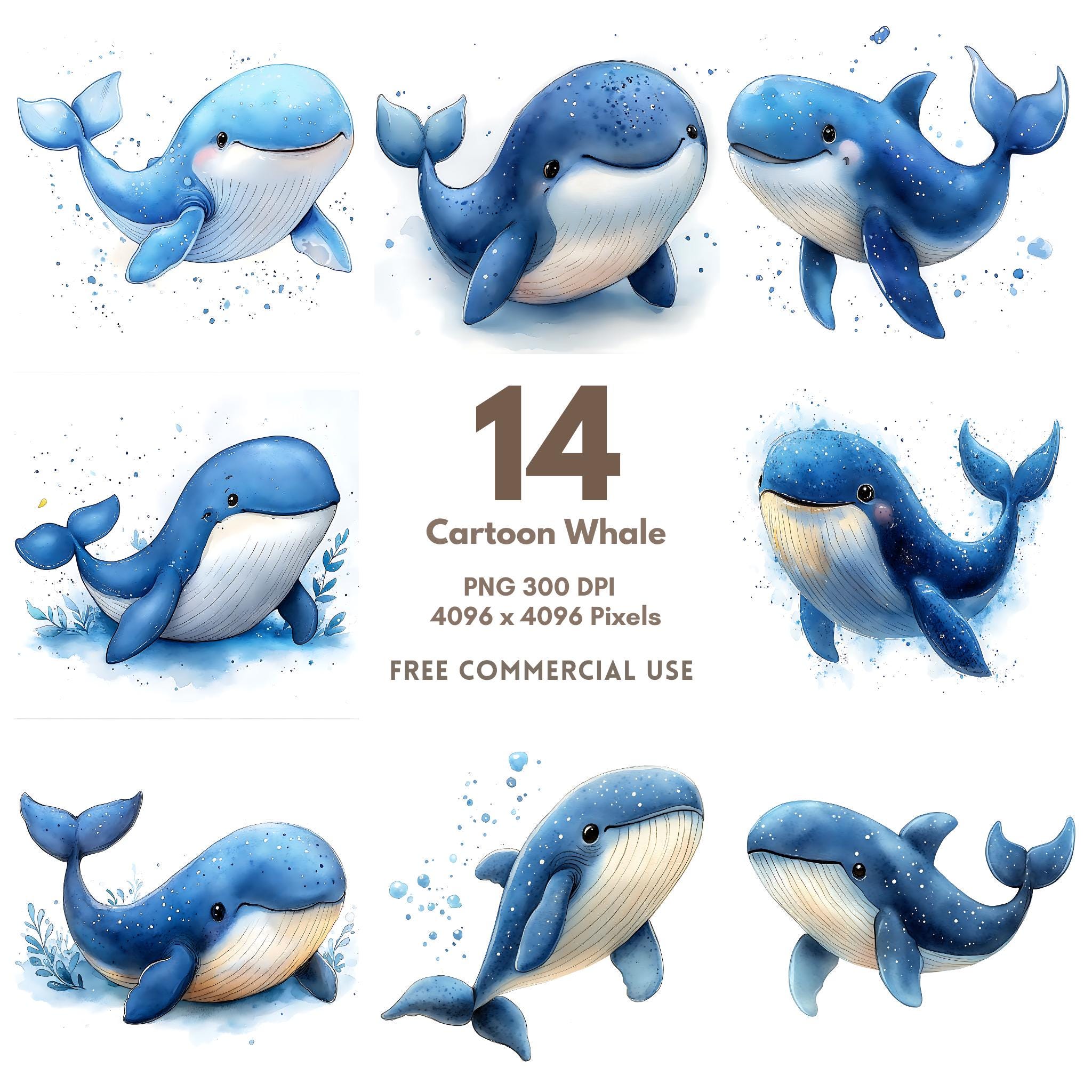 14 Cartoon Whale Clipart Bundle, Whale Illustration, Printable ...