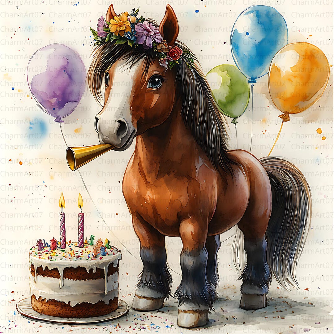 20 Funny Horse Birthday Clipart, Farm Animals Clipart, Quirky Horse ...