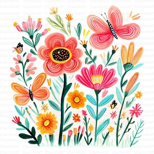 20 Cute Whimsical Flower Clipart, Row of Flowers Clipart, High Res JPG ...