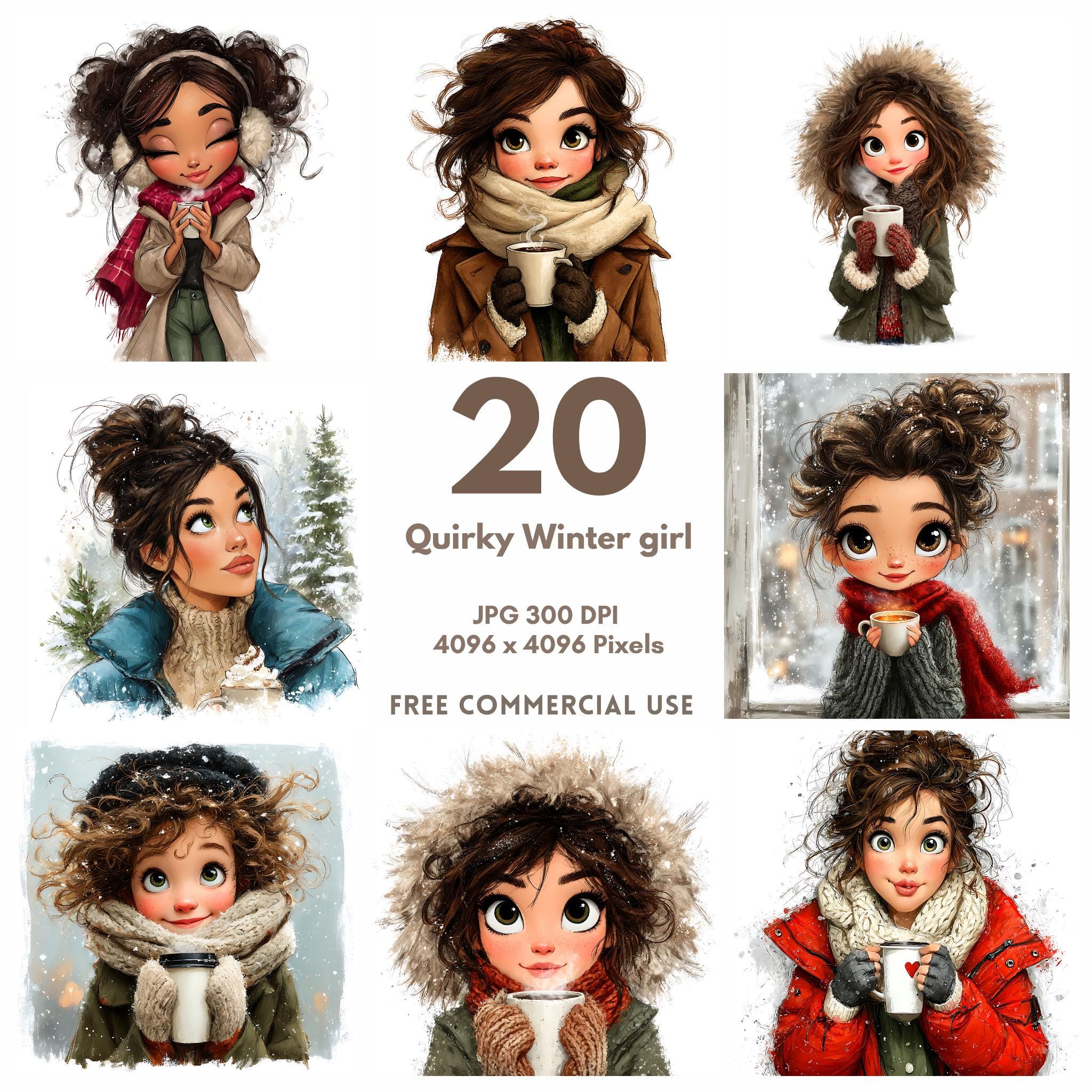 Quirky Winter Girl Clipart Bundle: 20 Fashionable Woman Graphics (JPG ...