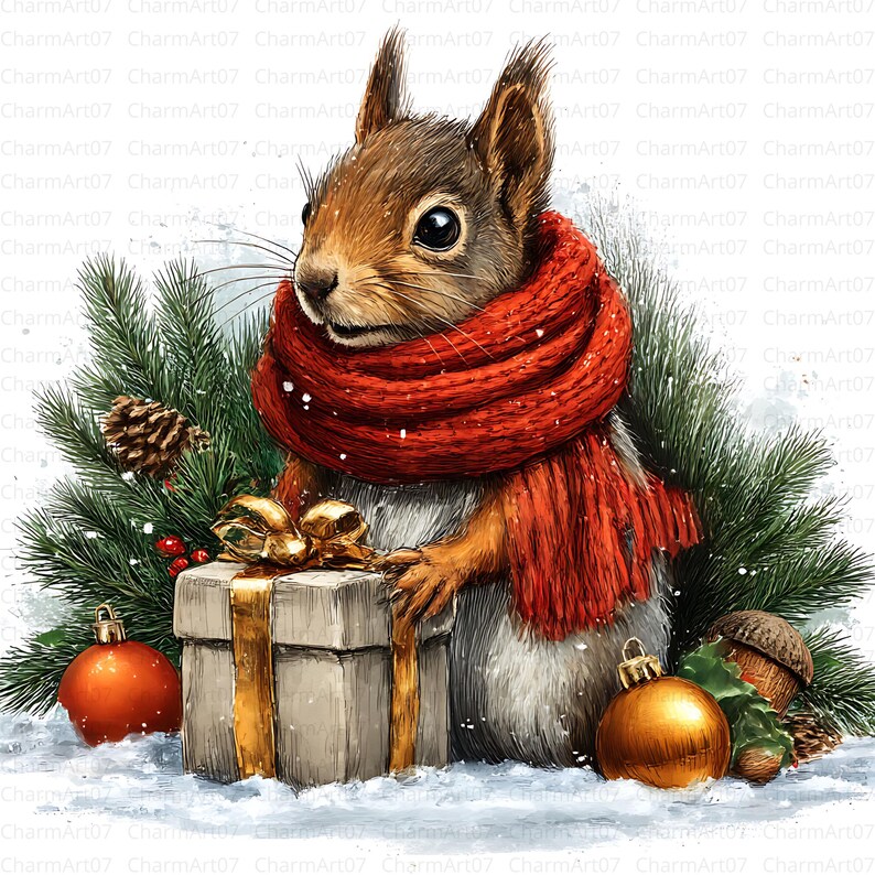 Christmas Squirrel Clipart Bundle, Watercolor Style (JPG) - Etsy UK