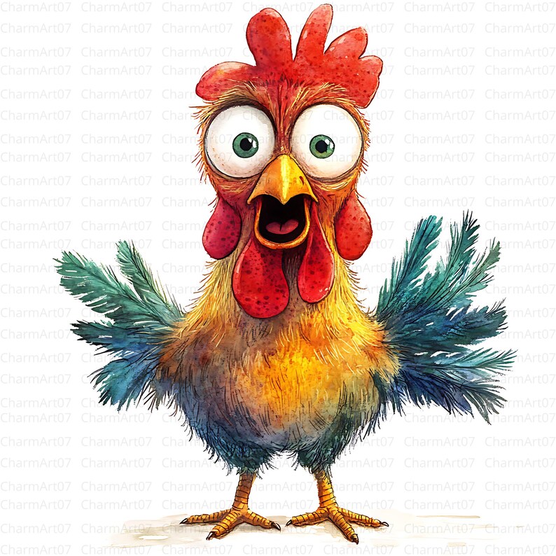 20 Whimsical Chickens Clipart, Funny Crazy Chicken, Quirky Cartoon ...