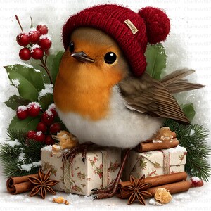 Christmas Robin Clipart: 20 Watercolor Whimsical Bird JPG (digital ...