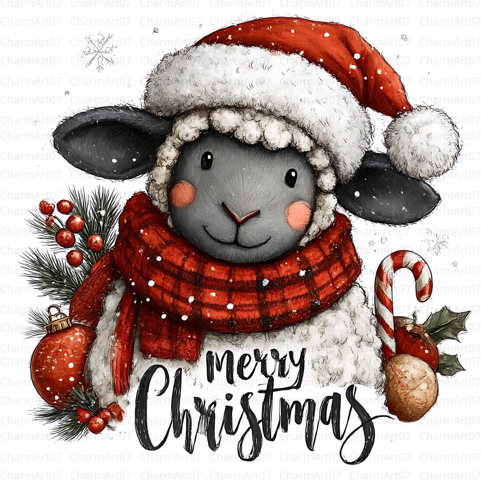 20 Funny Christmas Sheep Clipart Bundle: Watercolor JPG (digital ...