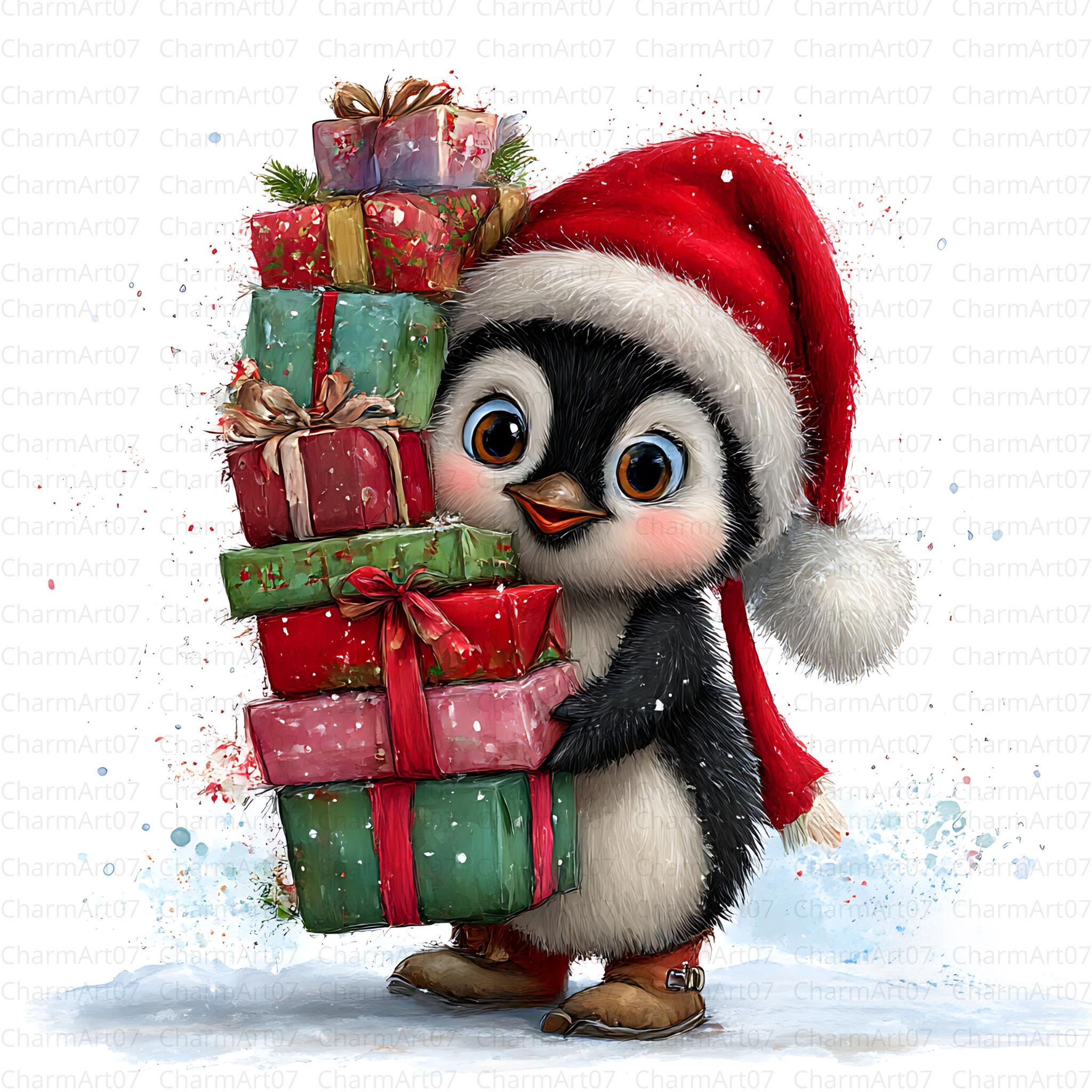 Christmas Penguin Clipart: Watercolor Baby Penguins (digital Download ...