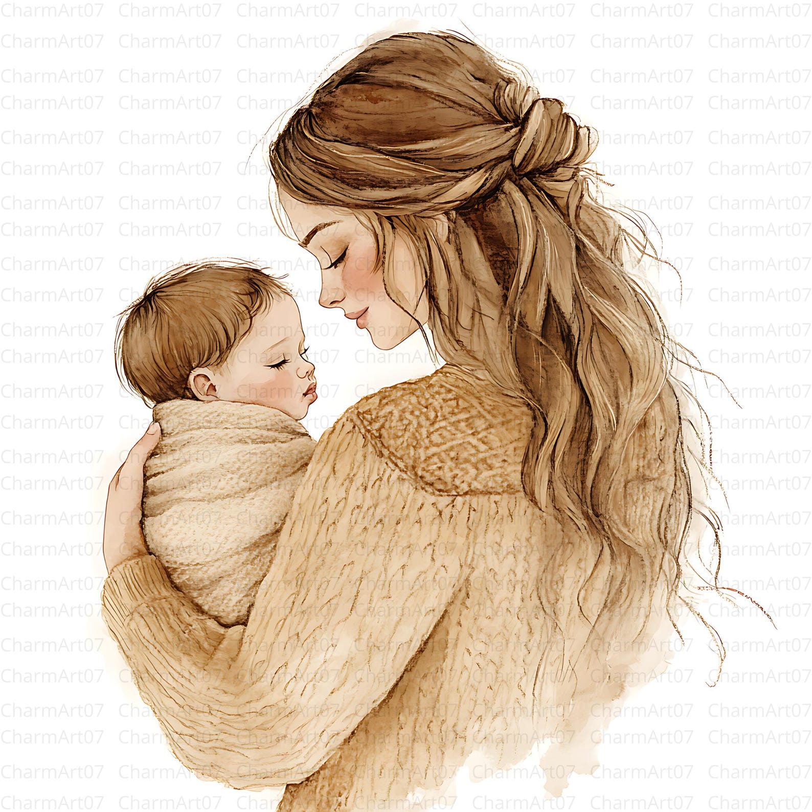 Mother and Baby Watercolor Clipart, Nursery Art Jpgs (digital Download ...