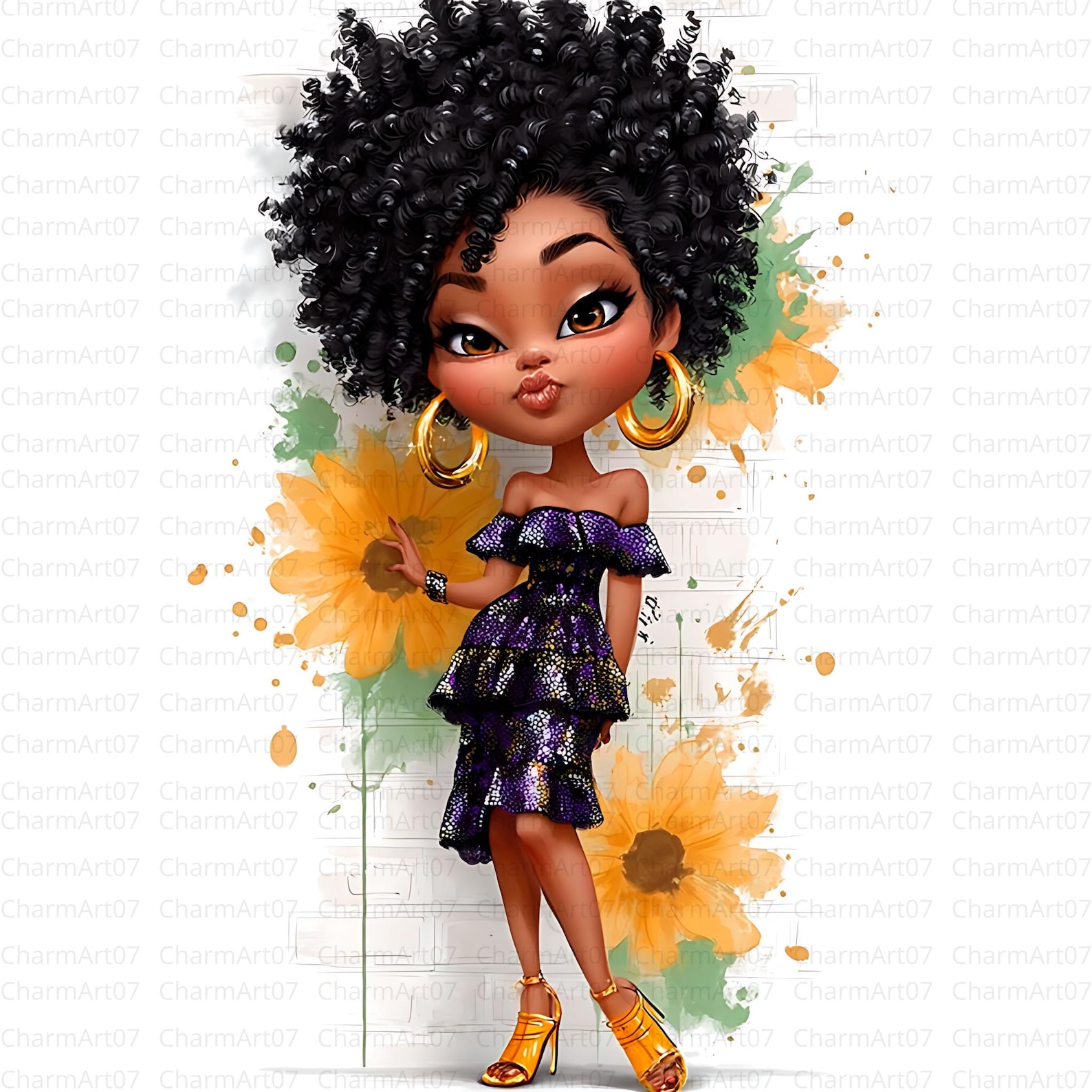 Black Girl Clipart Bundle: Watercolor Afro Graphics (digital Download ...