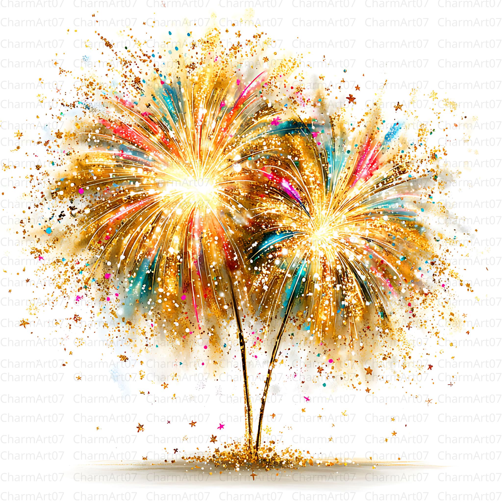 20 Colorful Fireworks Clipart, Rainbow Firecrackers, Sparkling ...