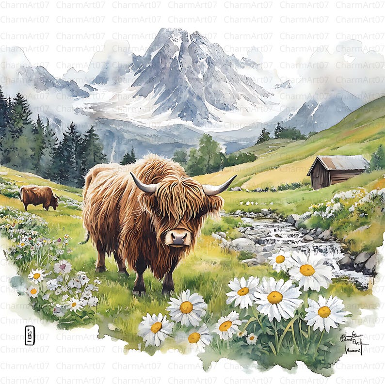 Highland Cow Watercolor Clipart: 20 Jpgs for Junk Journals (digital ...
