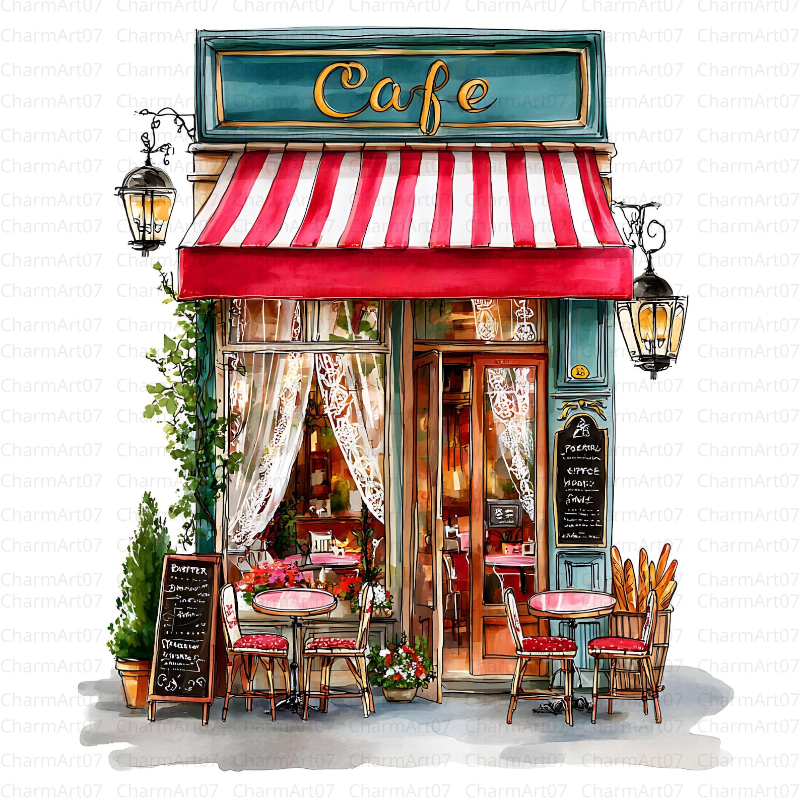 Paris Cafe Watercolor Clipart, Printable Parisian Art (JPG) - Etsy