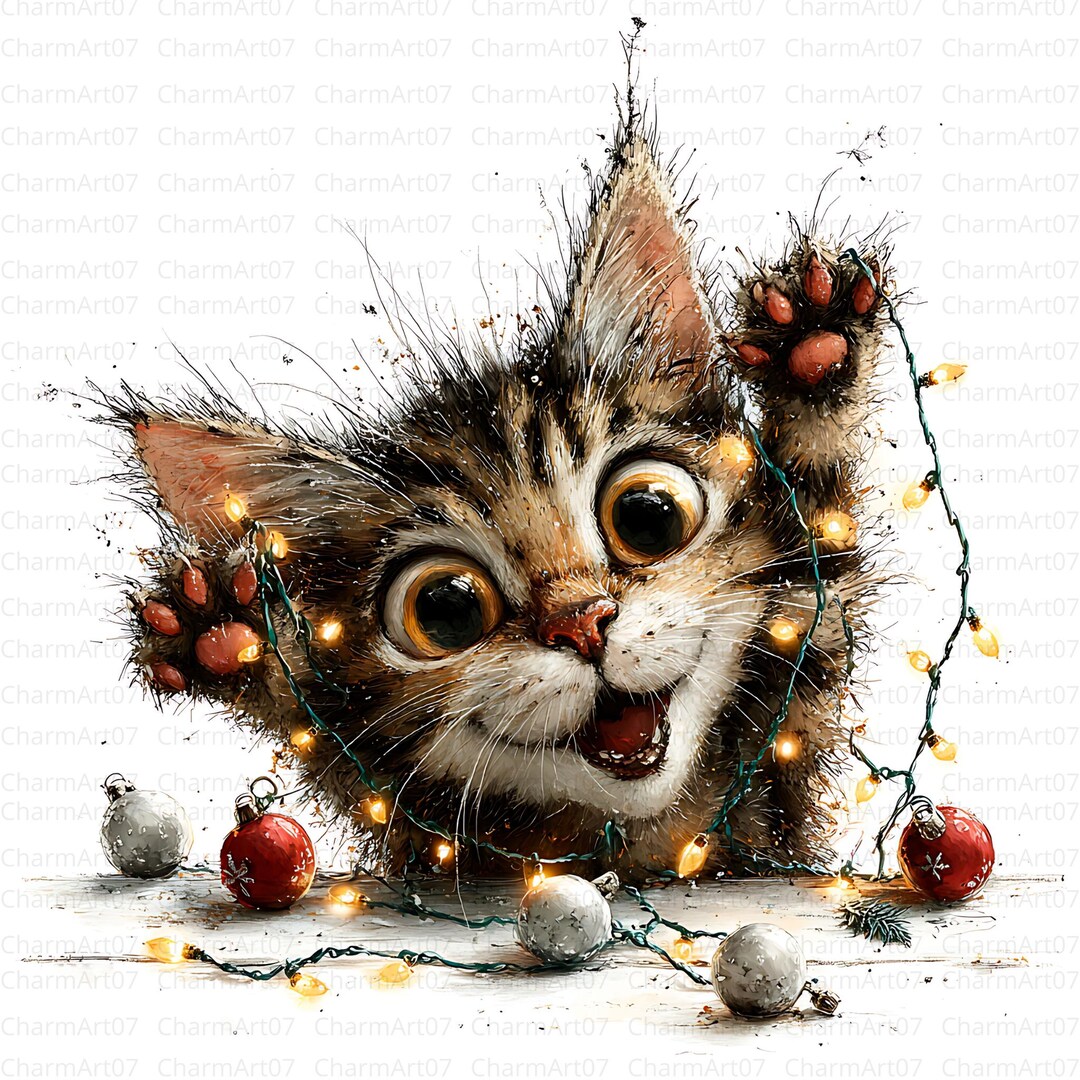 Christmas Cat Clipart Set: 19 Watercolor Kitten Illustrations (digital ...