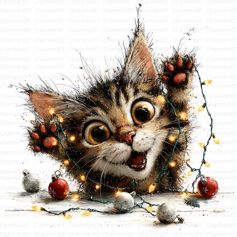 Christmas Cat Clipart Set: 19 Watercolor Kitten Illustrations (digital ...