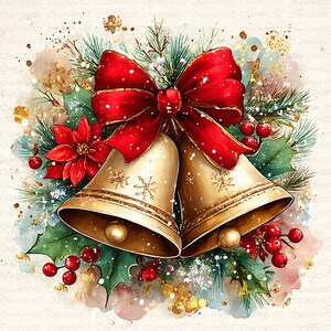 Watercolor Christmas Bell Clipart: 24 Golden Jingle Bells (digital ...