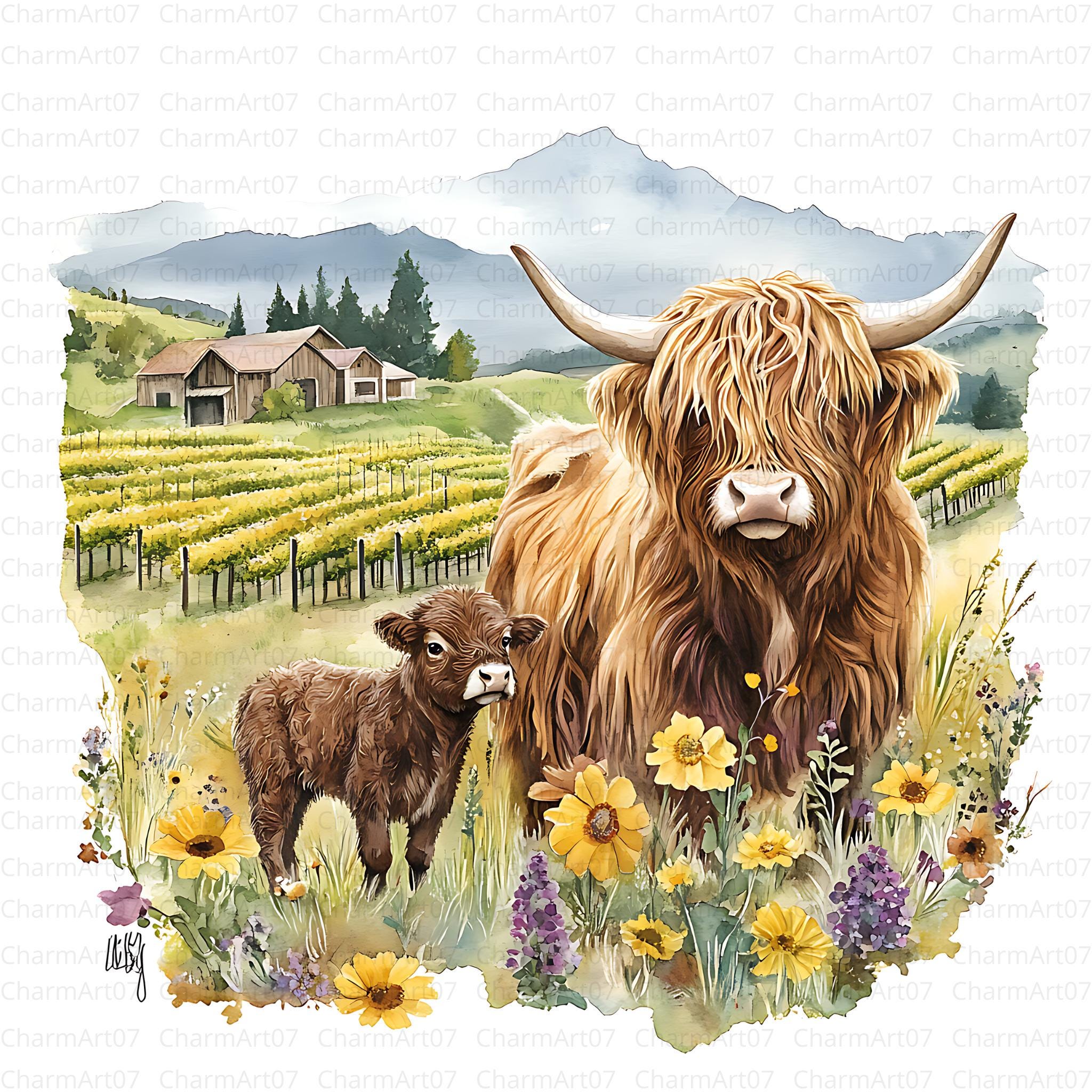 Highland Cow Watercolor Clipart: 20 Jpgs for Junk Journals (digital ...