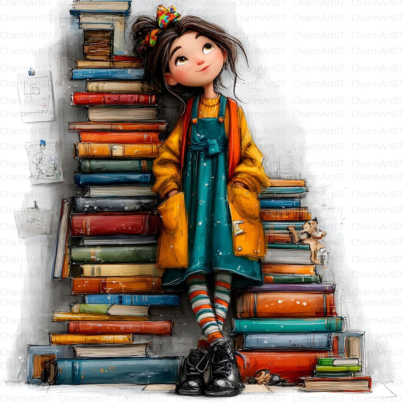 Girl Reading Watercolor Clipart Bundle: Literary Art (digital Download ...