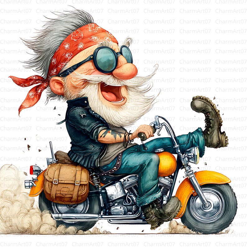 Watercolor Senior Man Clipart: Motorcycle Art, Junk Journal Graphics ...