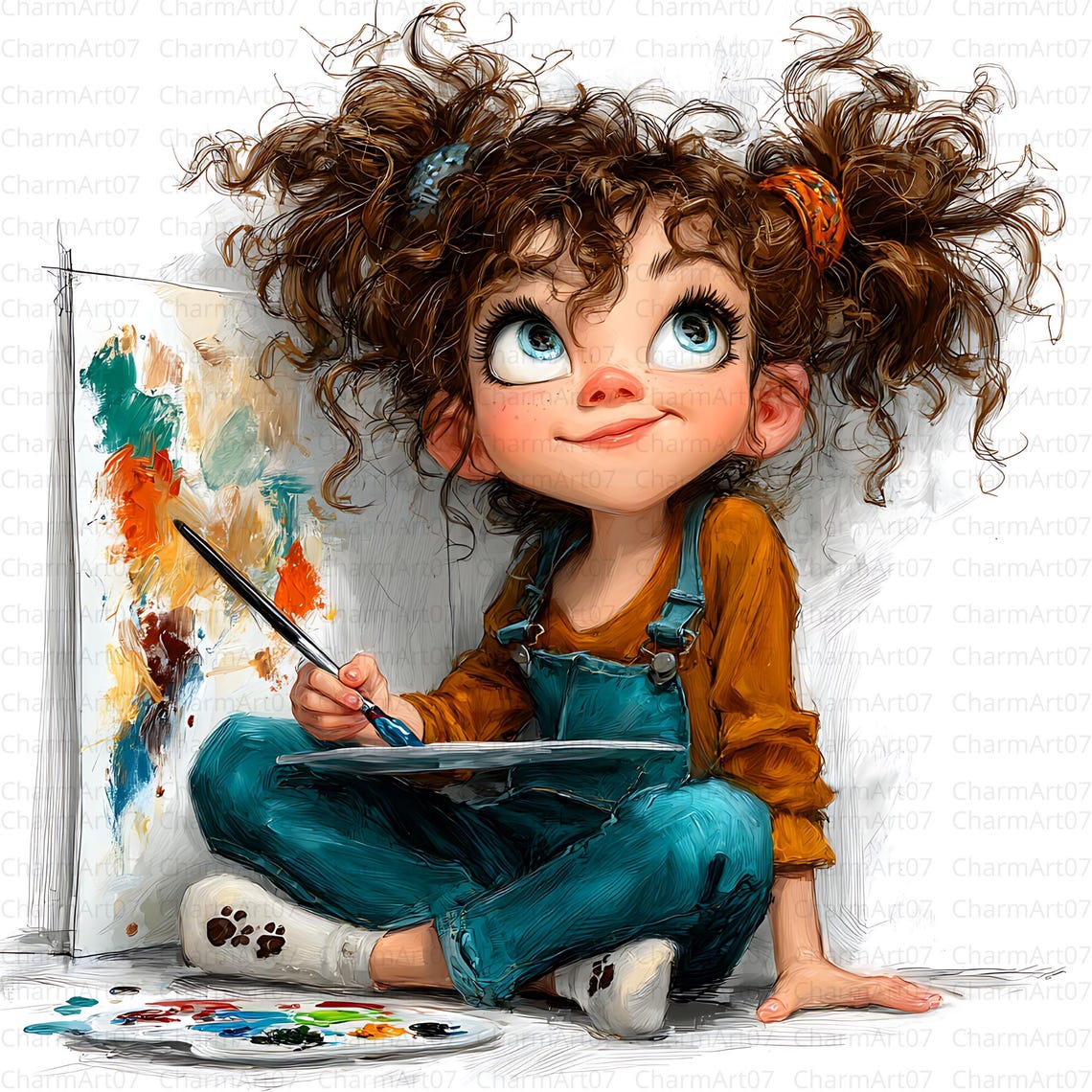 Whimsical Artist Girl Clipart: Watercolor Style (digital Download) - Etsy