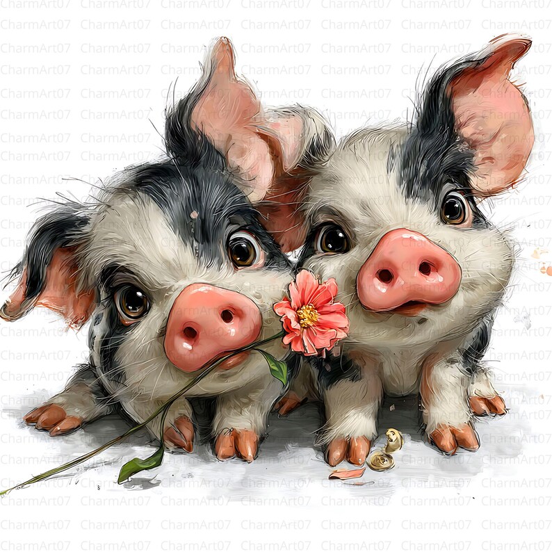 18 Romantic Piglets Clipart Bundle, Lovely Piglets, Printable ...