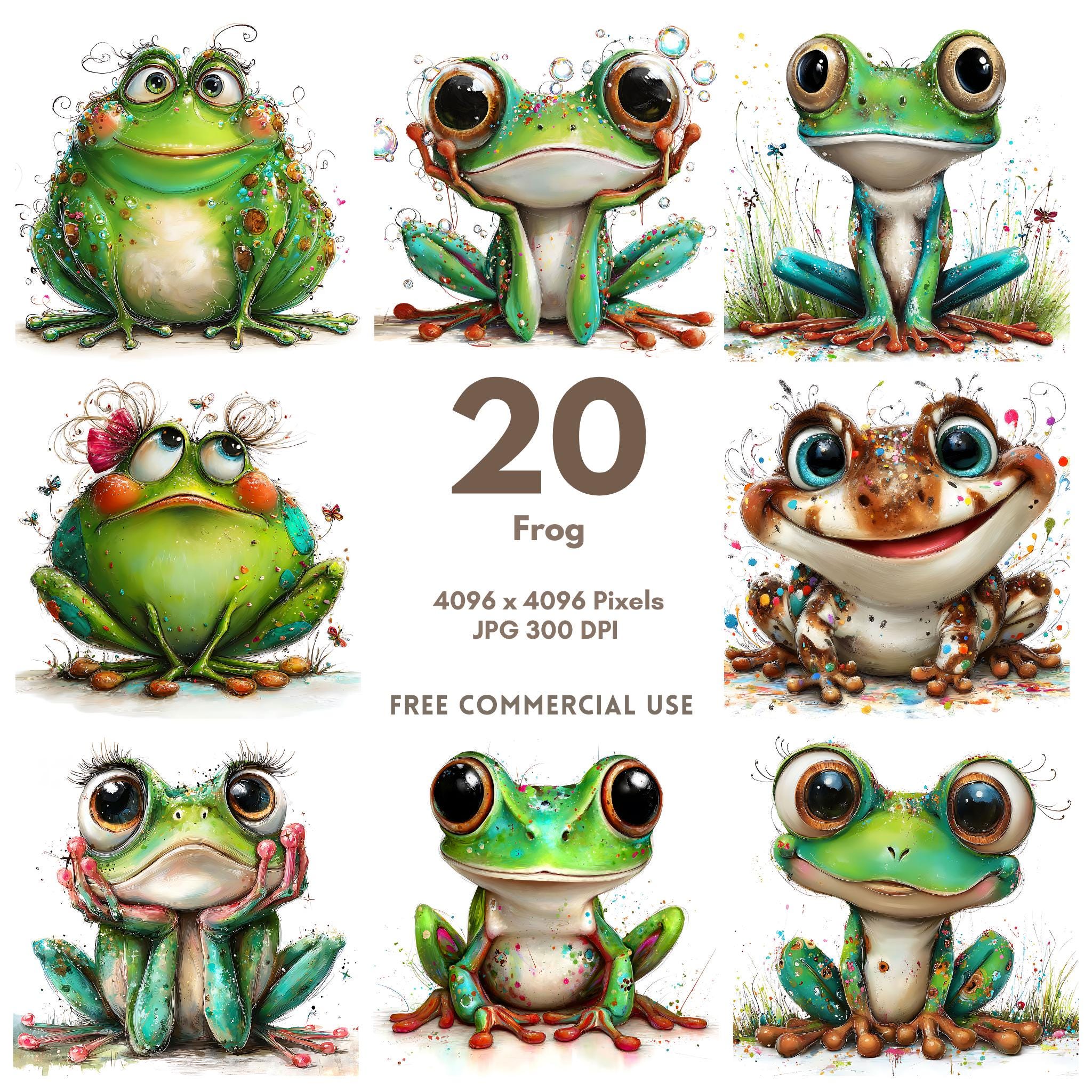 20 Cute Frog Clipart Bundle, Images,frog , Whimsical Frog, Watercolor ...