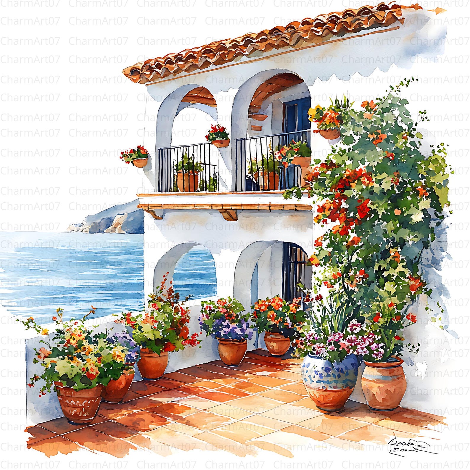 Ocean View Veranda Clipart: Coastal Watercolor Art (JPG) - Etsy