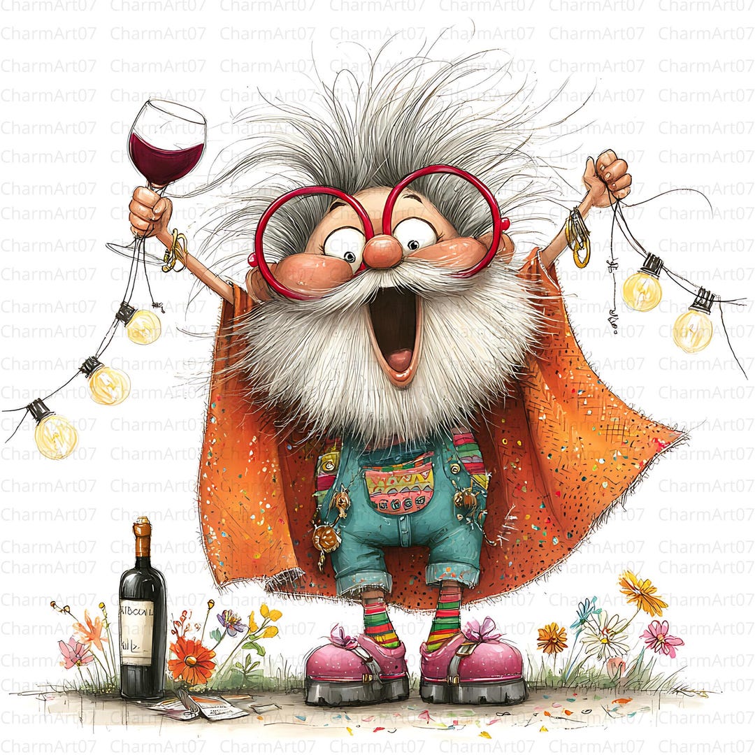 35 Quirky Grandpa Watercolor Clip Art, Fantasy Whimsical Hippy Man ...