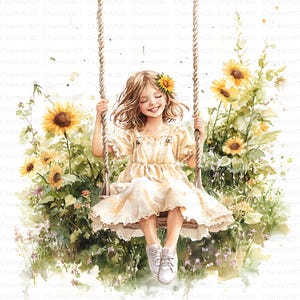 30 Little Girl on Swing Clip Art Bundle ,high Res Watercolor Jpgs ...