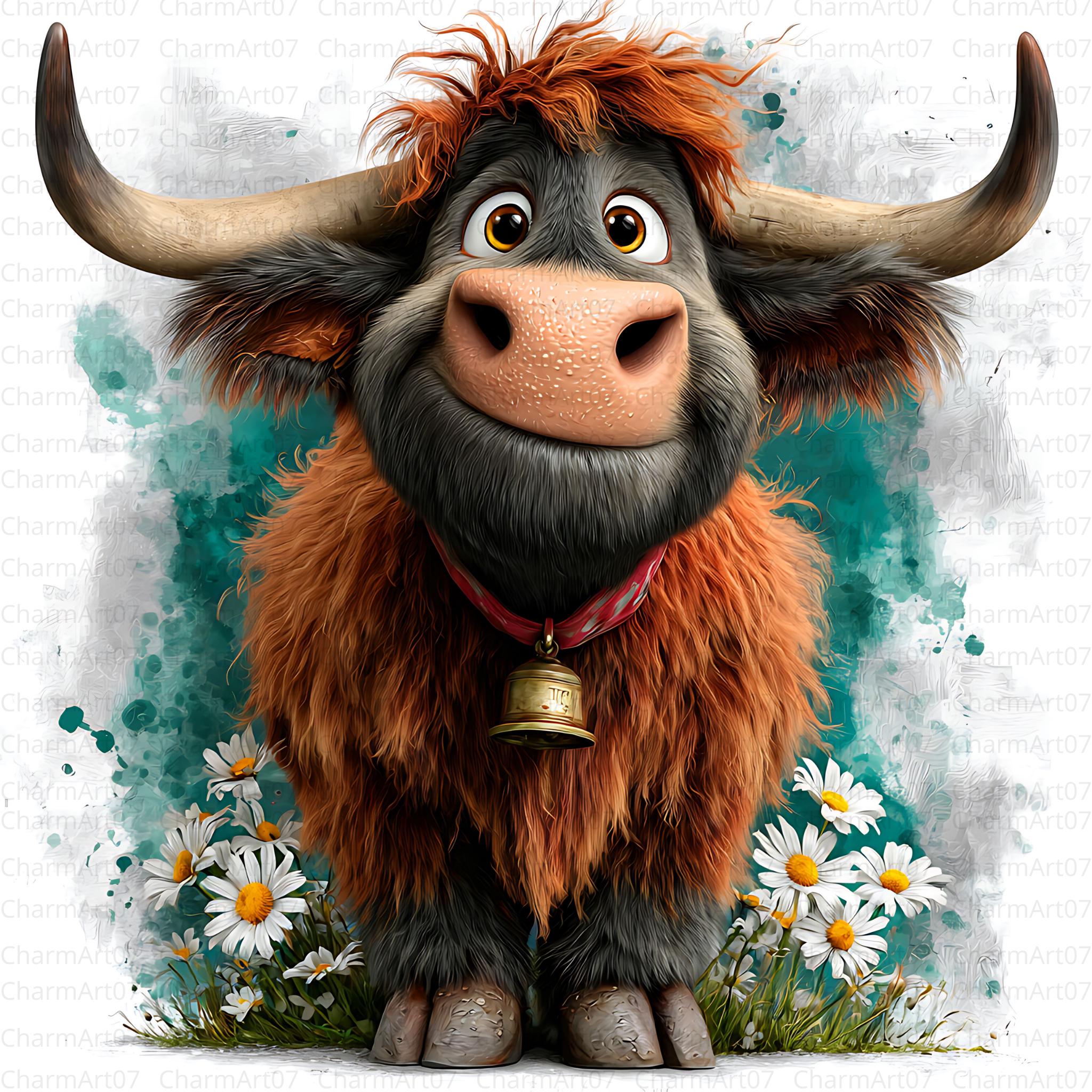Quirky Highland Cow Clipart: Funny Watercolor Farm Animal (JPG) - Etsy