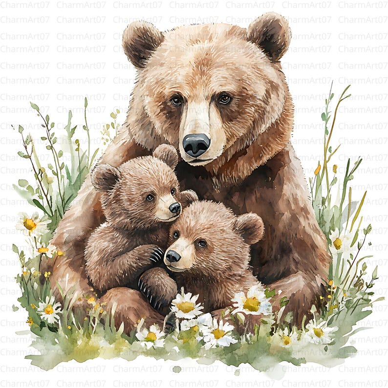 Mother Bear With Cubs Clipart, 15 High Quality Jpgs, Digital Paper ...