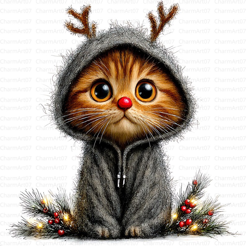 Christmas Cat Clipart Set: 19 Watercolor Kitten Illustrations (digital ...